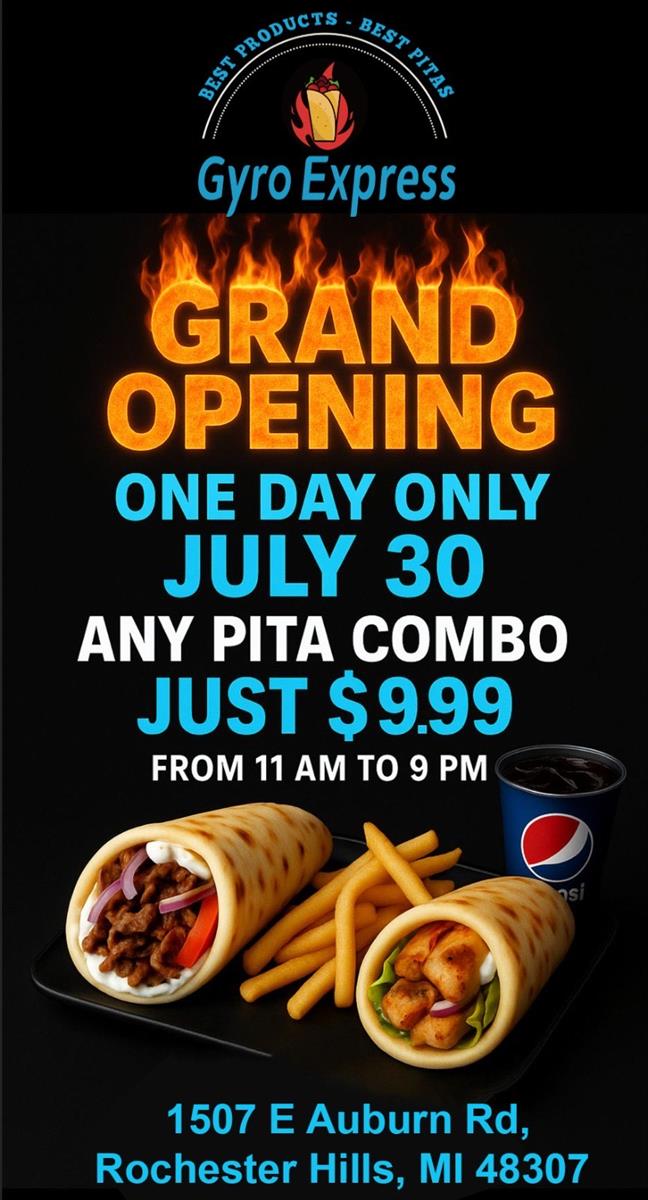 GRAND OPENING DEAL AT GYRO EXPRESS! - Jul 30, 2025 - Rochester Regional ...