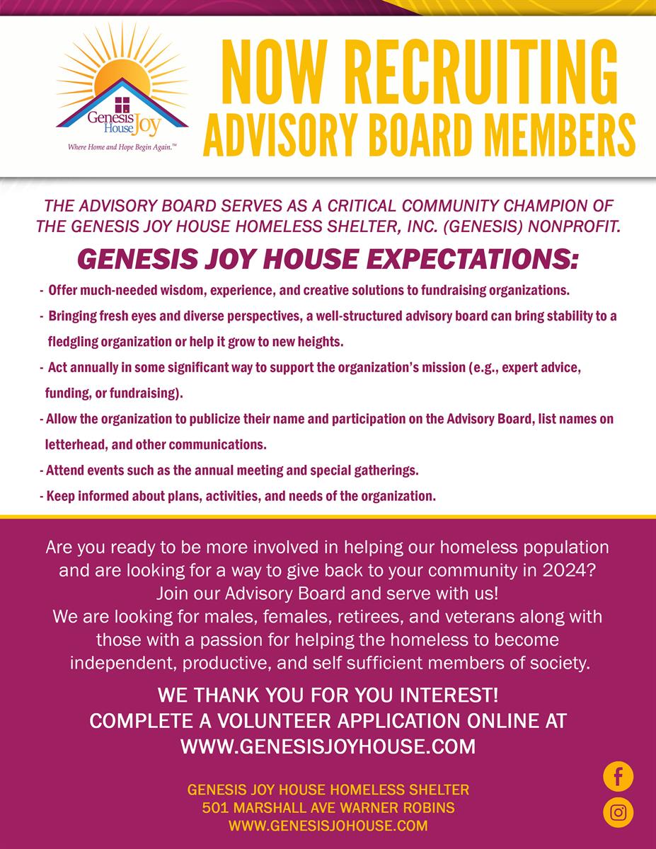 Genesis Joy House Homeless Shelter, Inc. - Advisory Board Members - Job ...