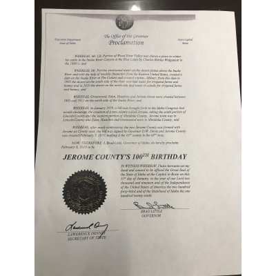 Jerome County's 100th Birthday Proclamation - News - Jerome Chamber of ...