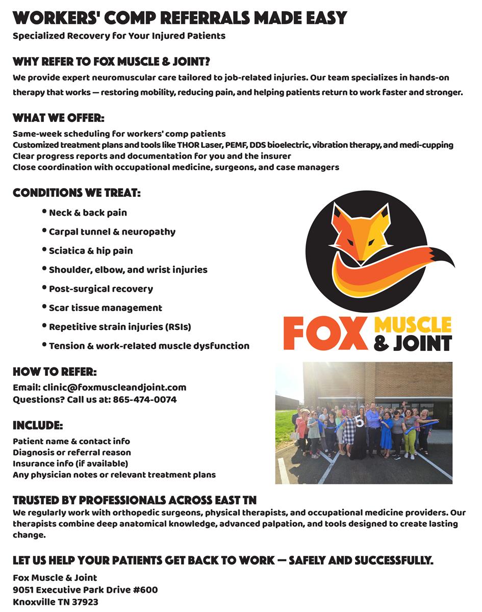 Fox Muscle & Joint Relaunches Streamlined Workers’ Compensation Program ...