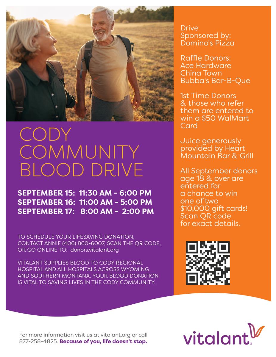 Cody Community Blood Drive - Day 2 - Sep 16, 2025 - Cody Country ...