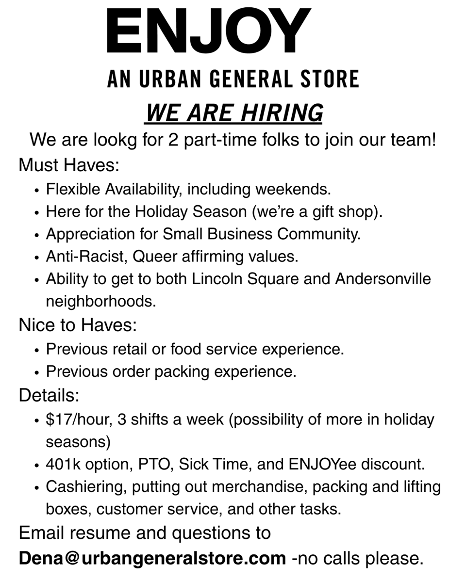 ENJOY, AN URBAN GENERAL STORE - Part-Time ENJOYee for shops and ...