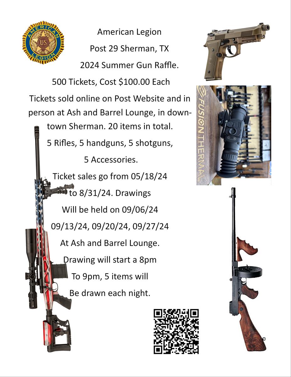 American Legion Post 29 2024 Summer Gun Raffle - Jun 28, 2024