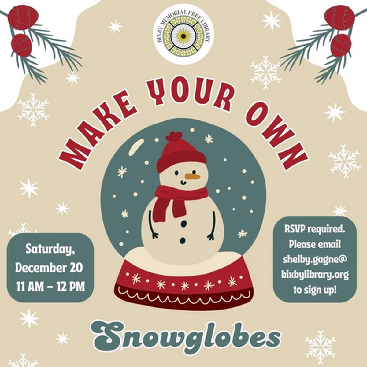 Make Your Own Snowglobe - Dec 20, 2025 - Page Layout Events - Addison ...