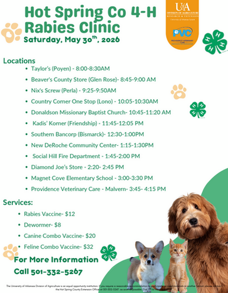 4-H Rabies Clinic - May 30, 2026 - Malvern/Hot Spring County Chamber of ...