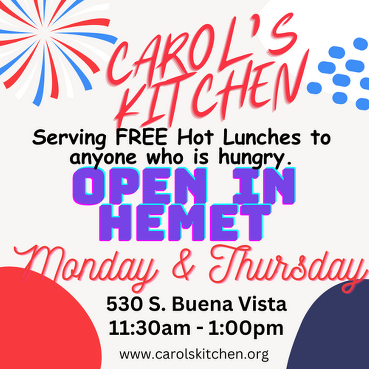 Carol's Kitchen FREE Hot Lunches - Apr 2, 2026 - Hemet San Jacinto ...