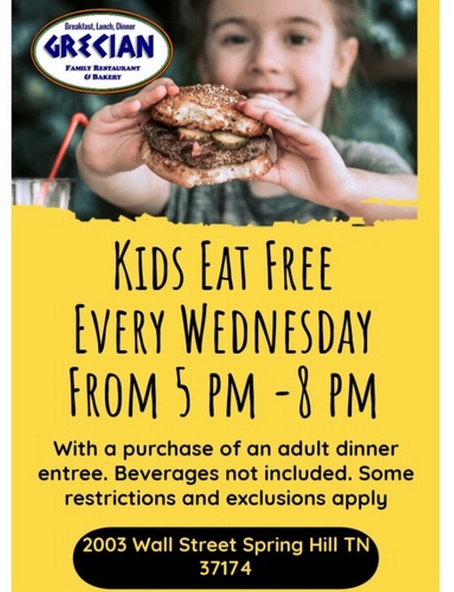 Kids Eat Free w/ purchase at Grecian Family Restaurant and Bakery - Feb ...