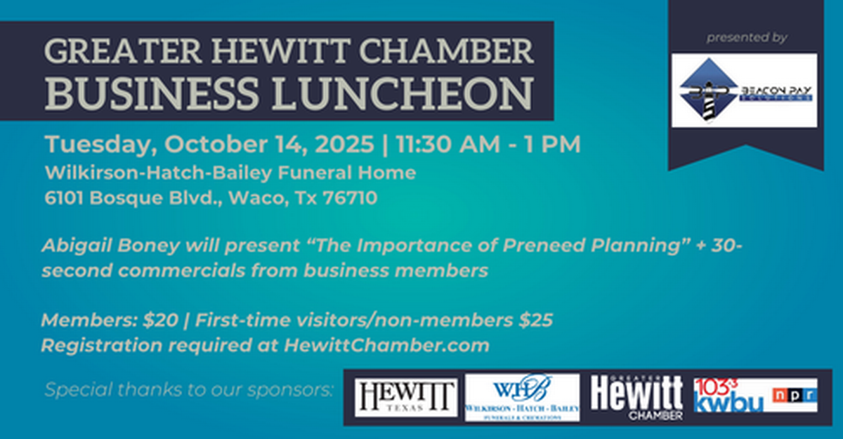 Business Networking Luncheon - Oct 14, 2025 - Greater Hewitt Chamber of ...