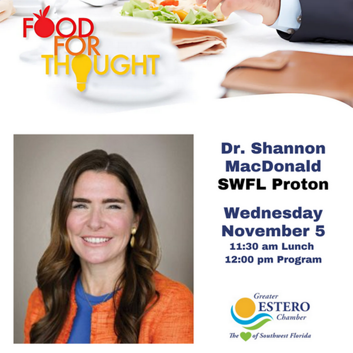 FOOD FOR THOUGHT LUNCHEON: SWFL Proton's Dr. MacDonald - Nov 5, 2025