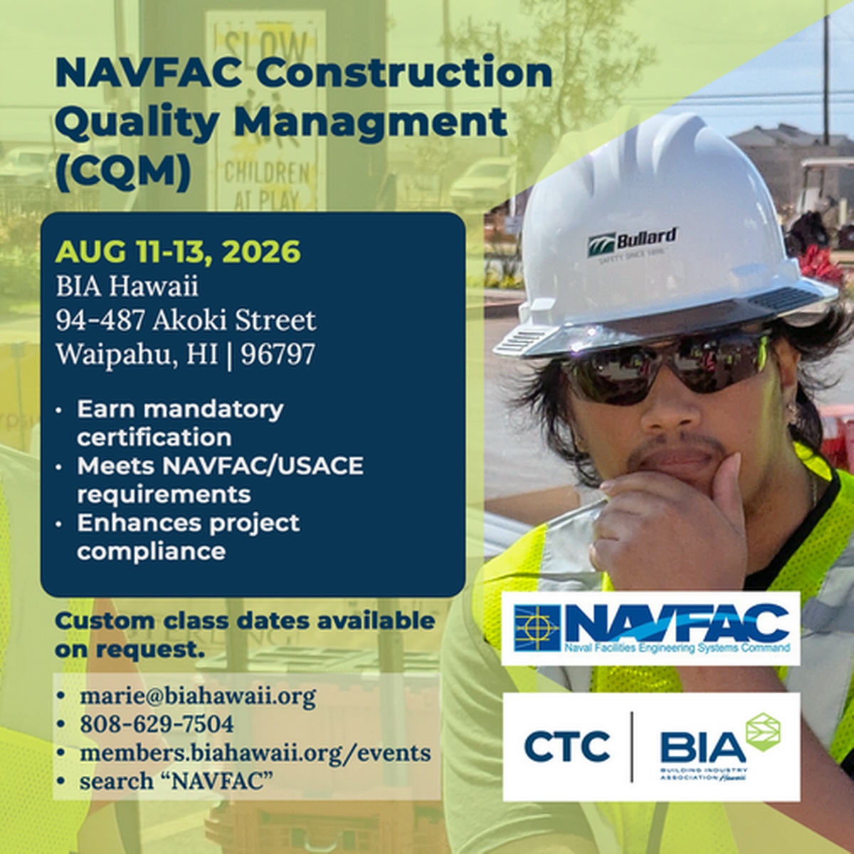 NAVFAC Construction Quality Management (CQM) - Aug 11, 2026 to Aug 13, 2026