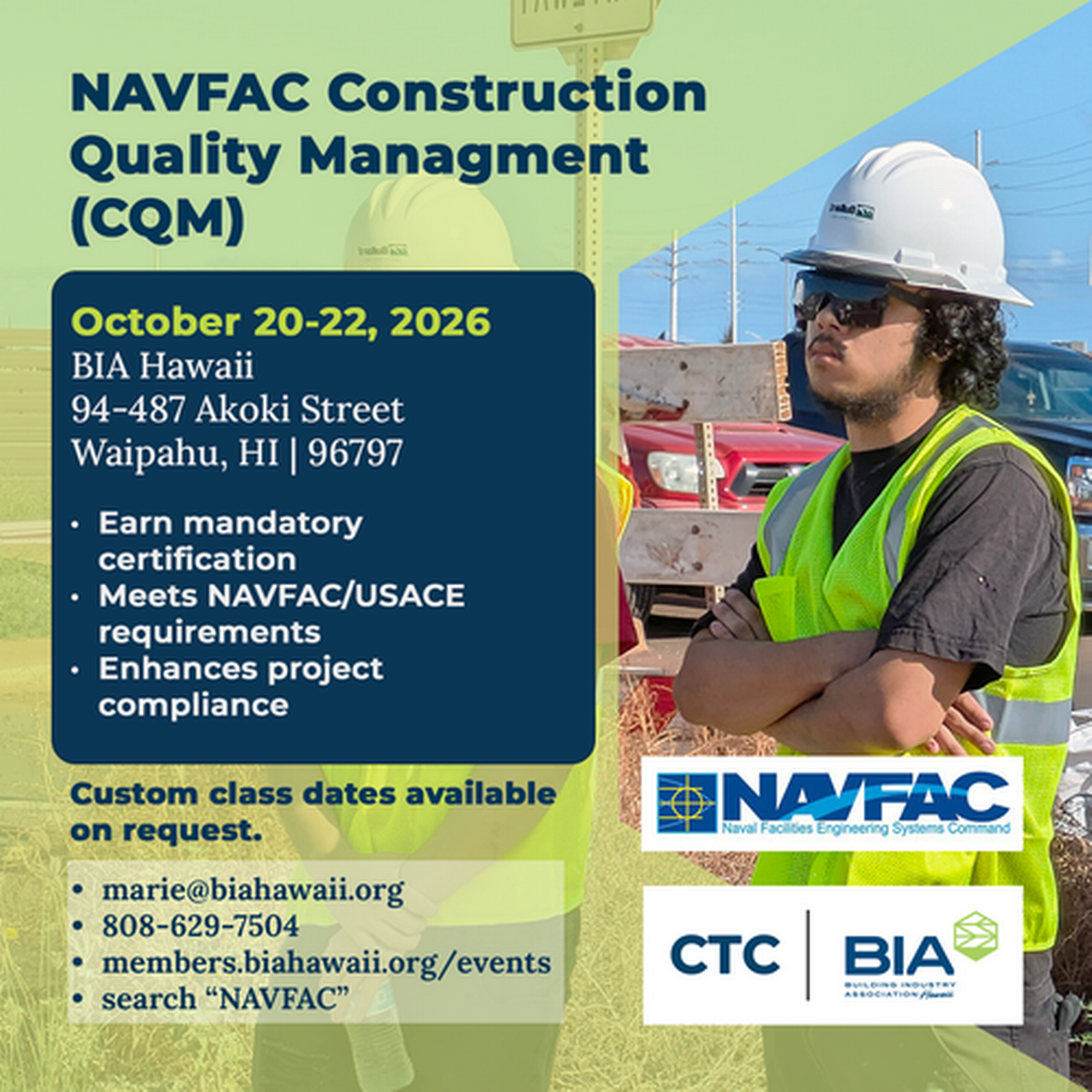 NAVFAC Construction Quality Management (CQM) - Oct 20, 2026 to Oct 22, 2026